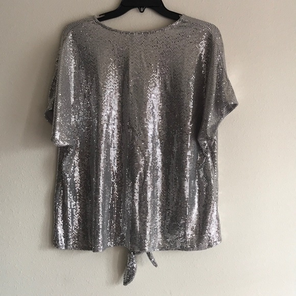 MSK | Tops | Msk Metallic Alloversequin Tiefront Top Silver Size Xl ...